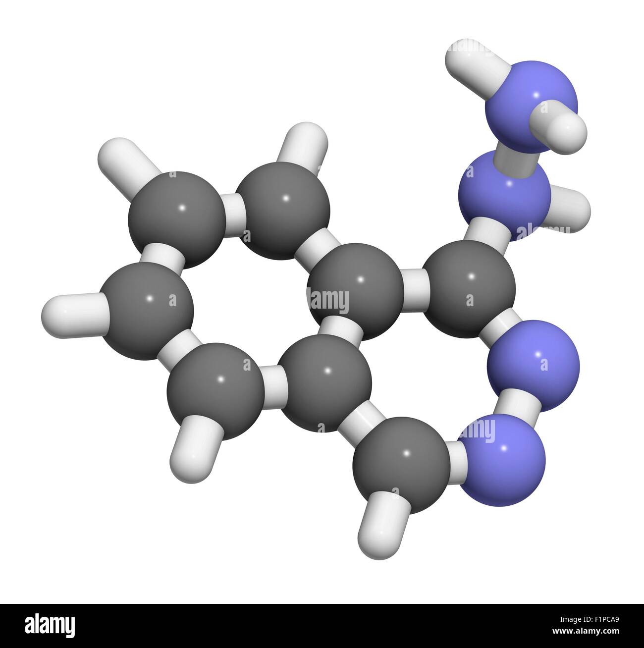 Hydralazine (apresoline) hypertension drug molecule Atoms are ...
