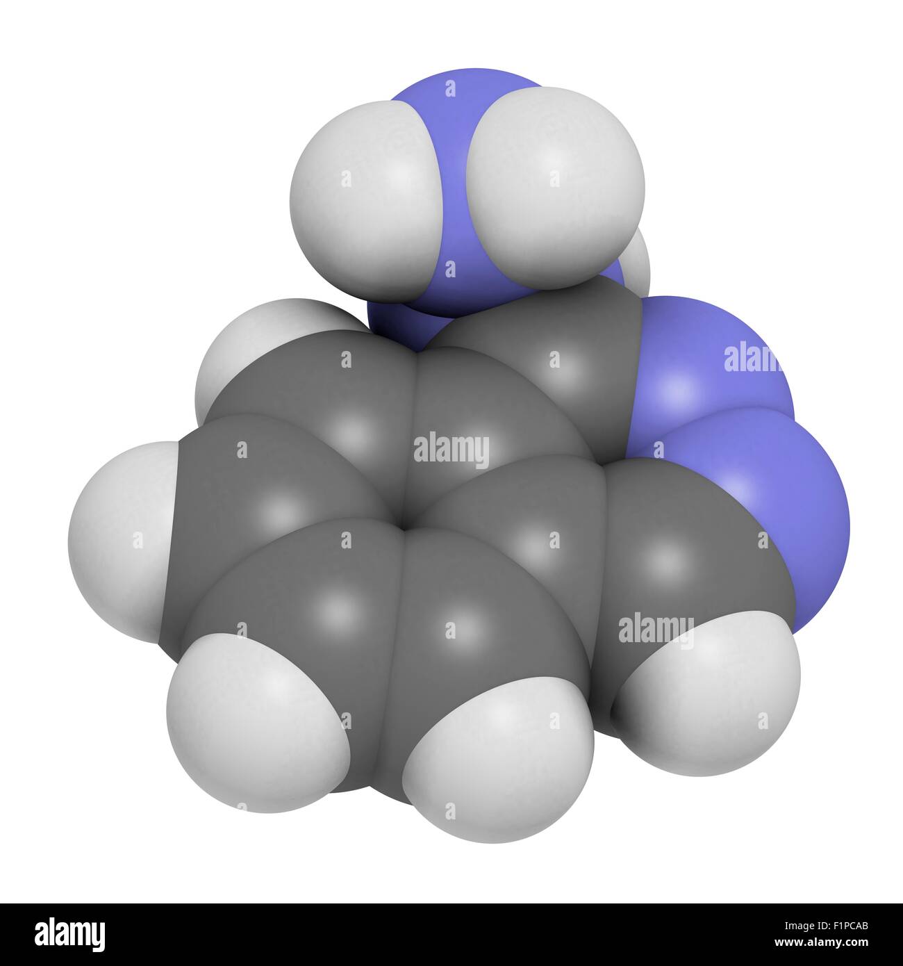 Hydralazine (apresoline) hypertension drug molecule Atoms are ...