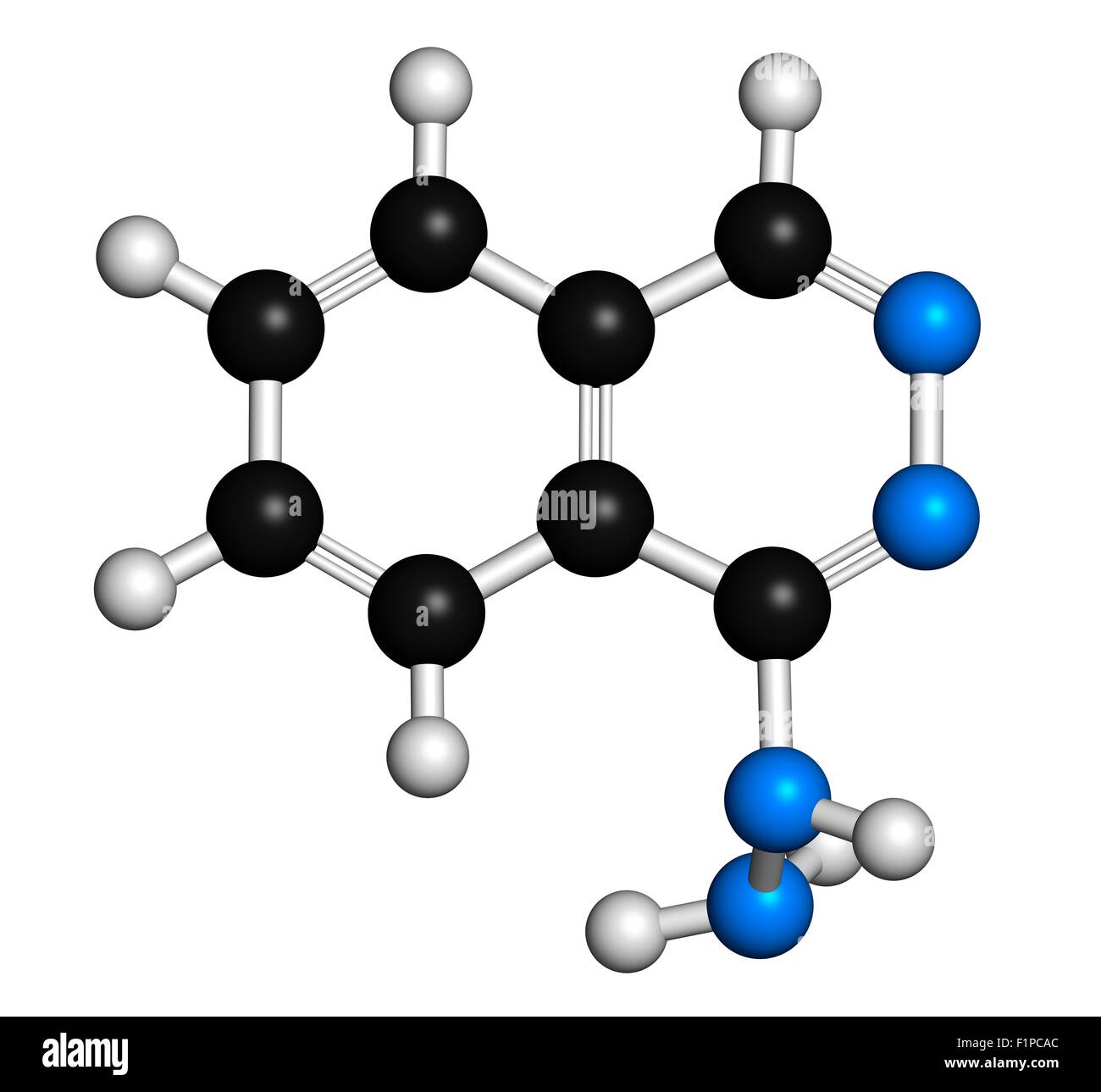 Hydralazine (apresoline) hypertension drug molecule Atoms are ...