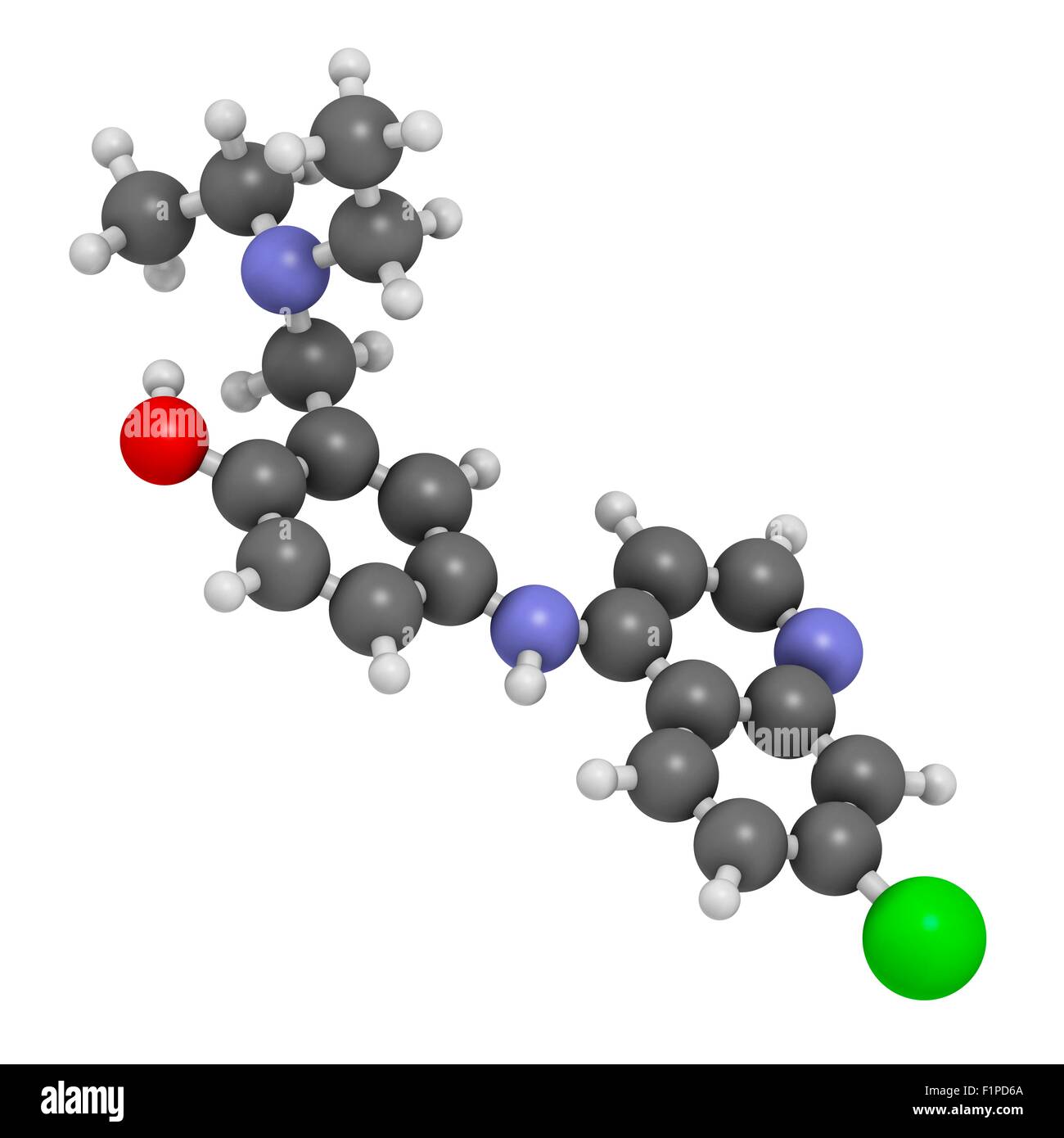 Amodiaquine anti-malarial drug molecule Atoms are represented as ...