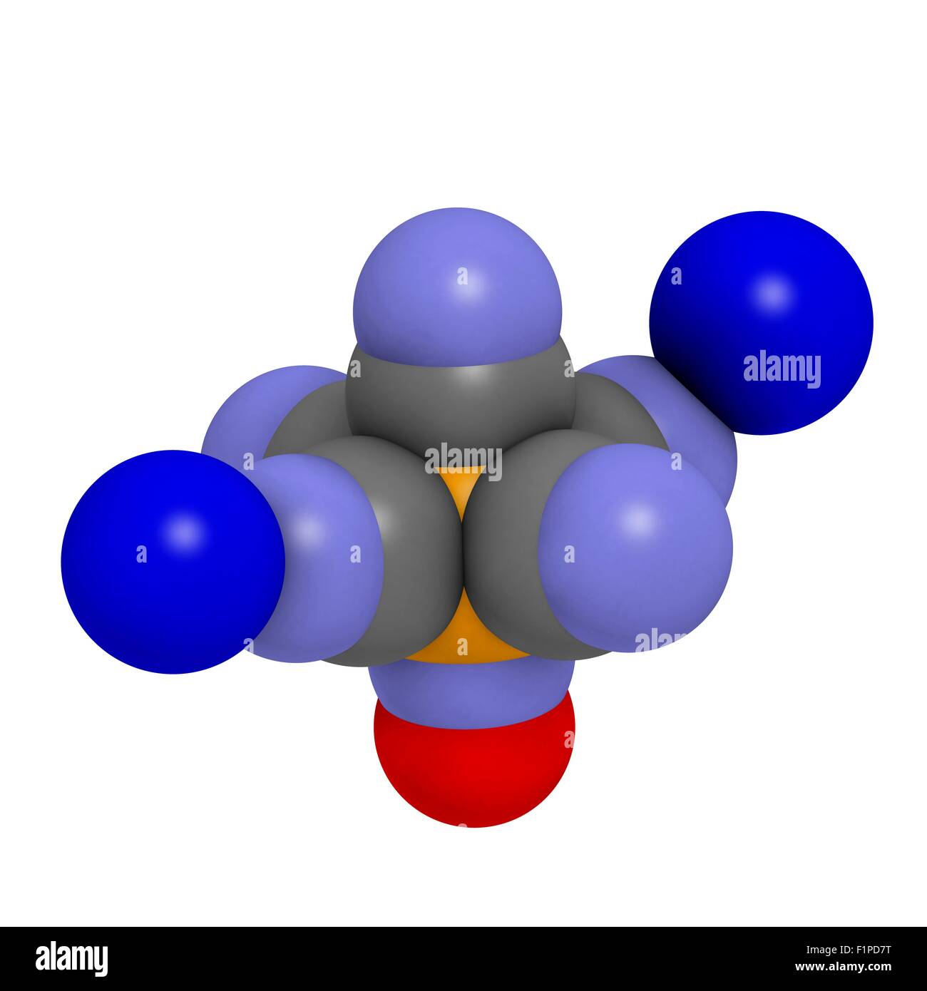 Sodium nitroprusside (SNP) antihypertensive drug molecule Atoms are ...