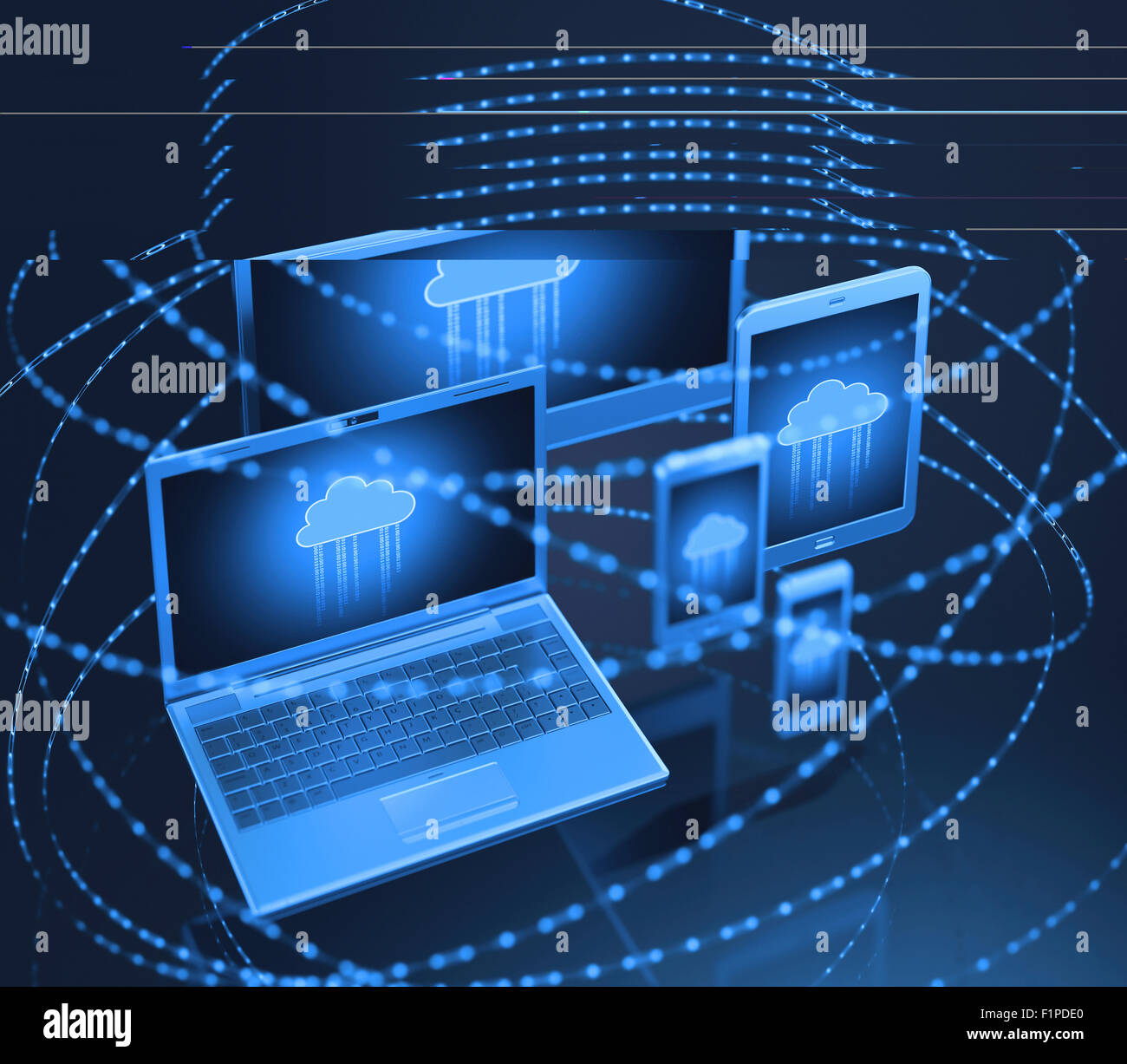 Devices connected to the cloud, computer illustration Stock Photo - Alamy