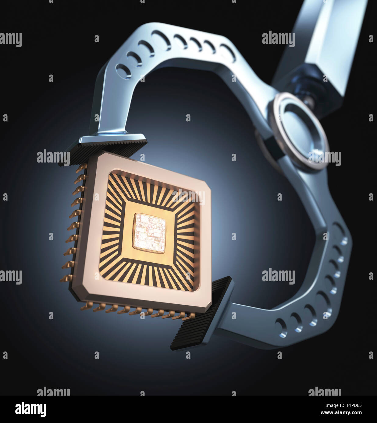 Robotic hand holding a microchip, computer illustration Stock Photo - Alamy