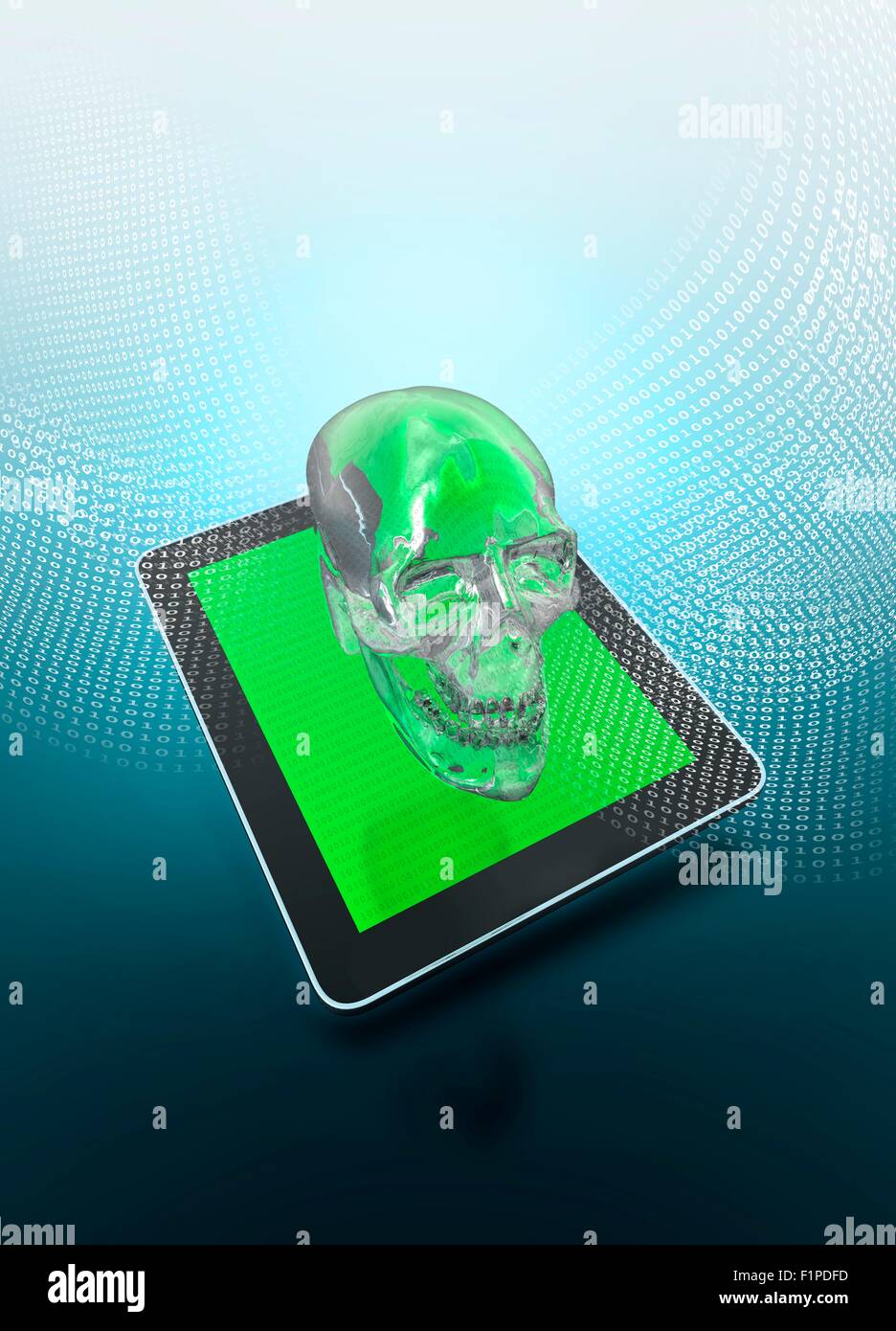 Digital tablet with a skull, computer illustration Stock Photo - Alamy