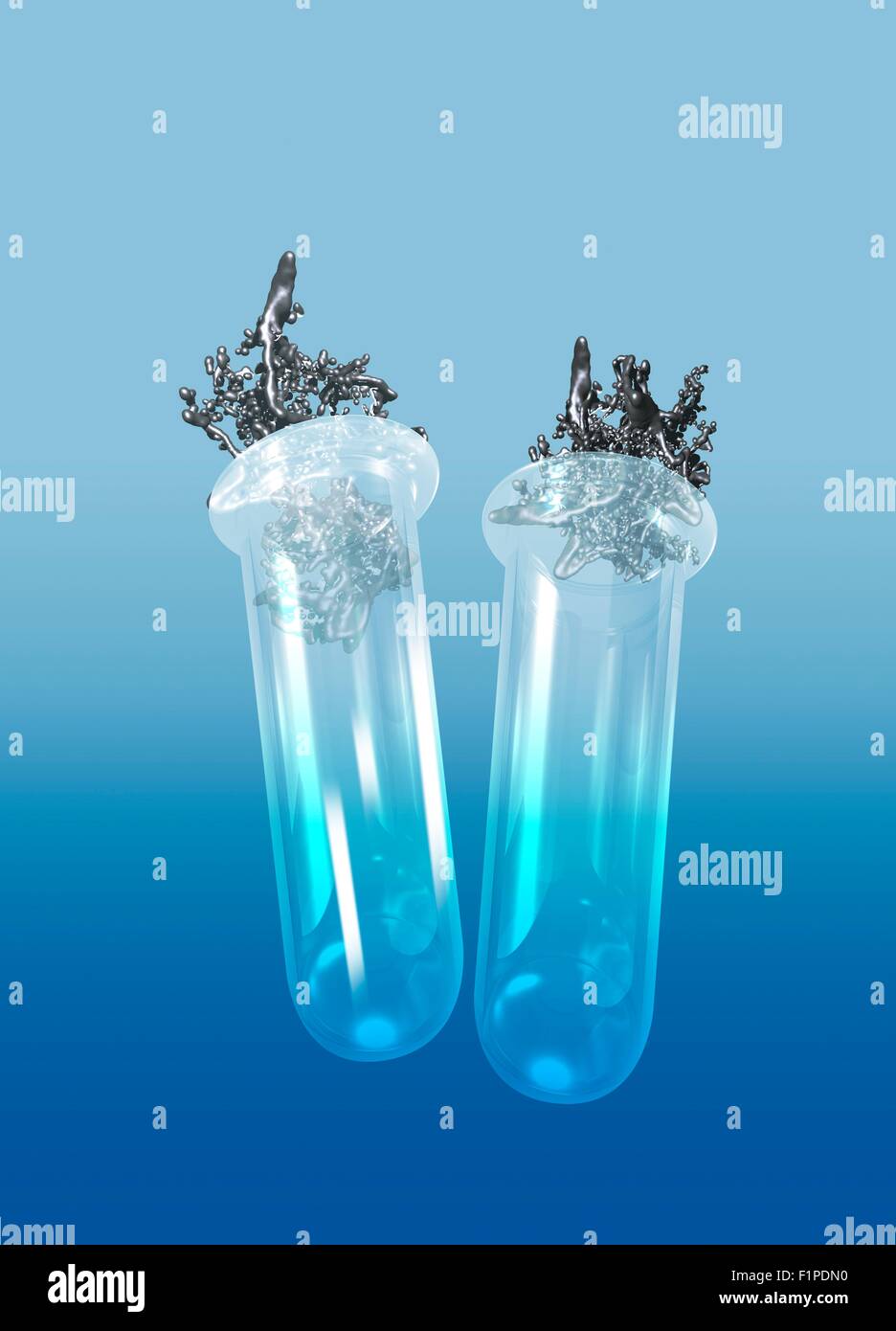 Two test tubes with metal, computer illustration Stock Photo - Alamy
