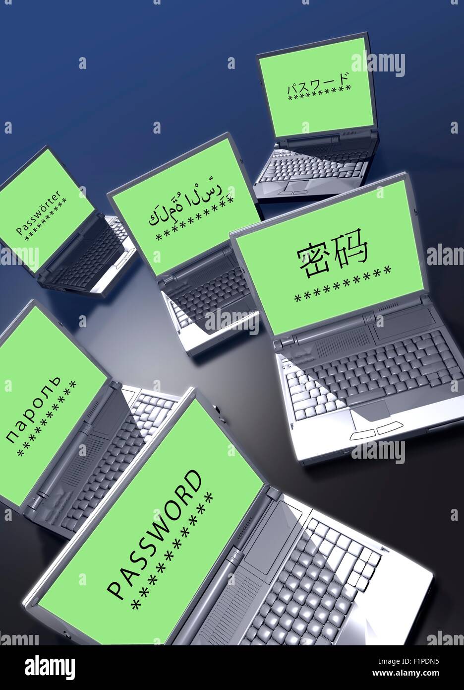 Passwords in different languages on laptop screens Stock Photo - Alamy