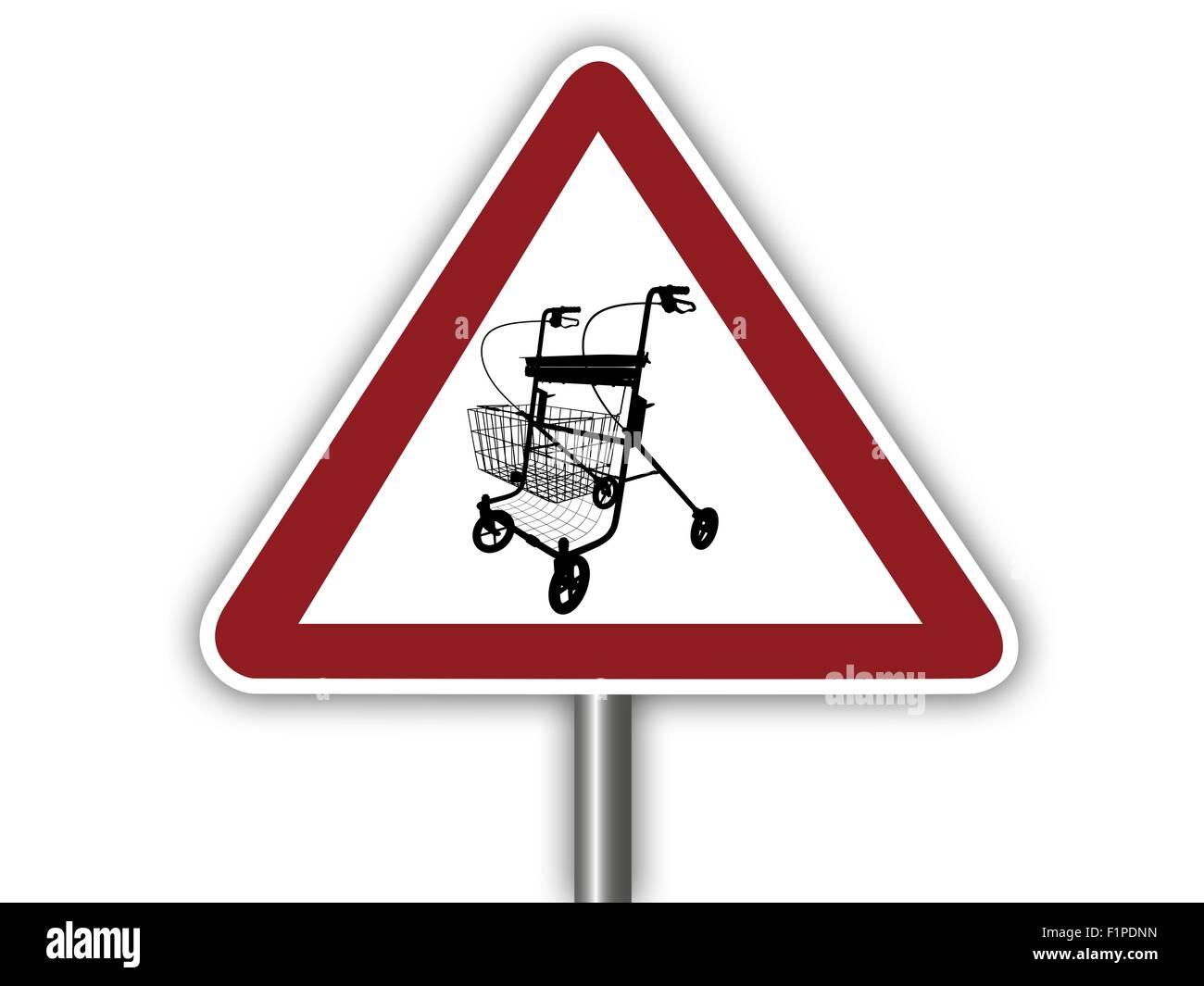 Warning sign with walking frame or rollator symbol Stock Photo - Alamy