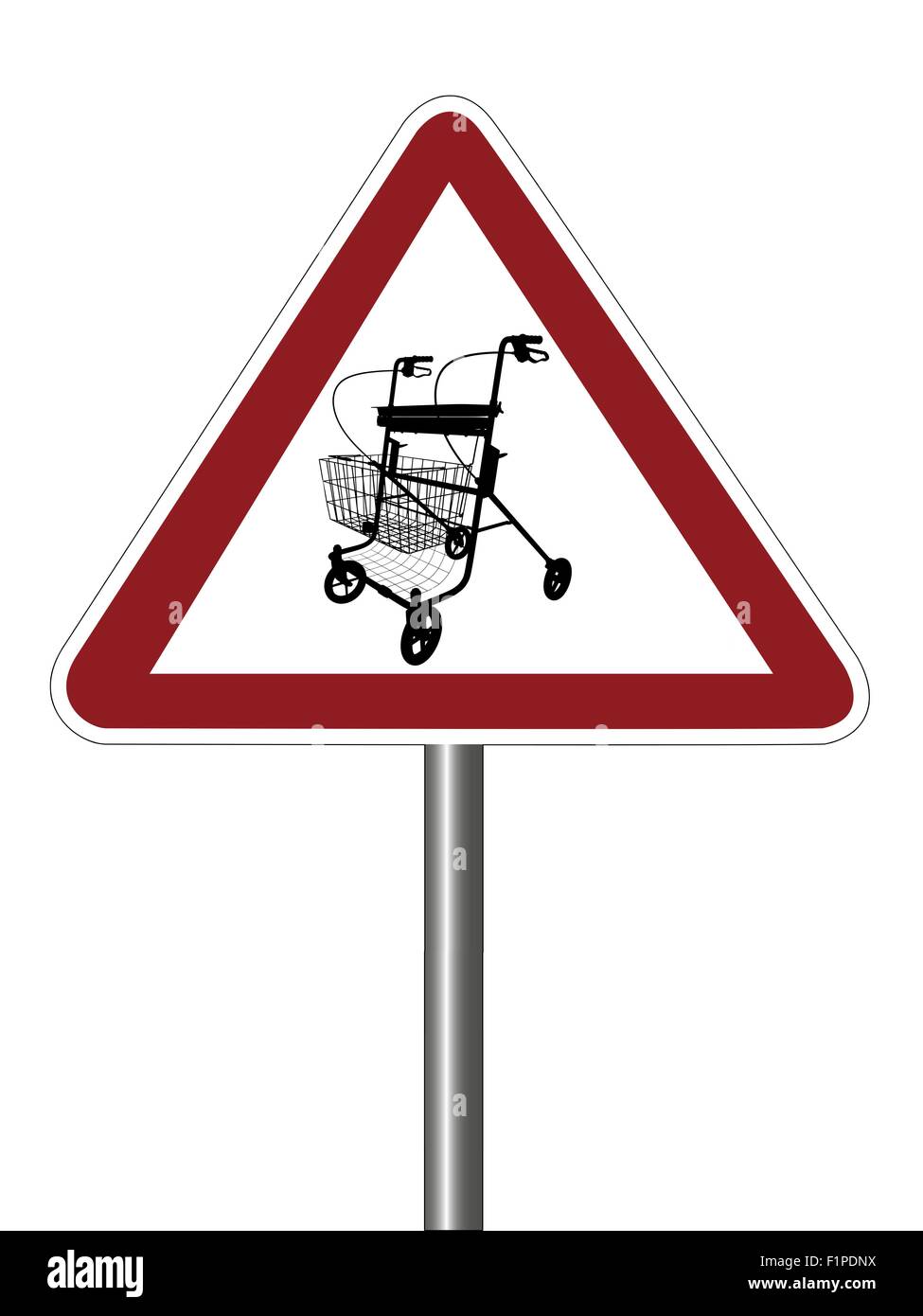 Warning sign with walking frame or rollator symbol Stock Photo - Alamy