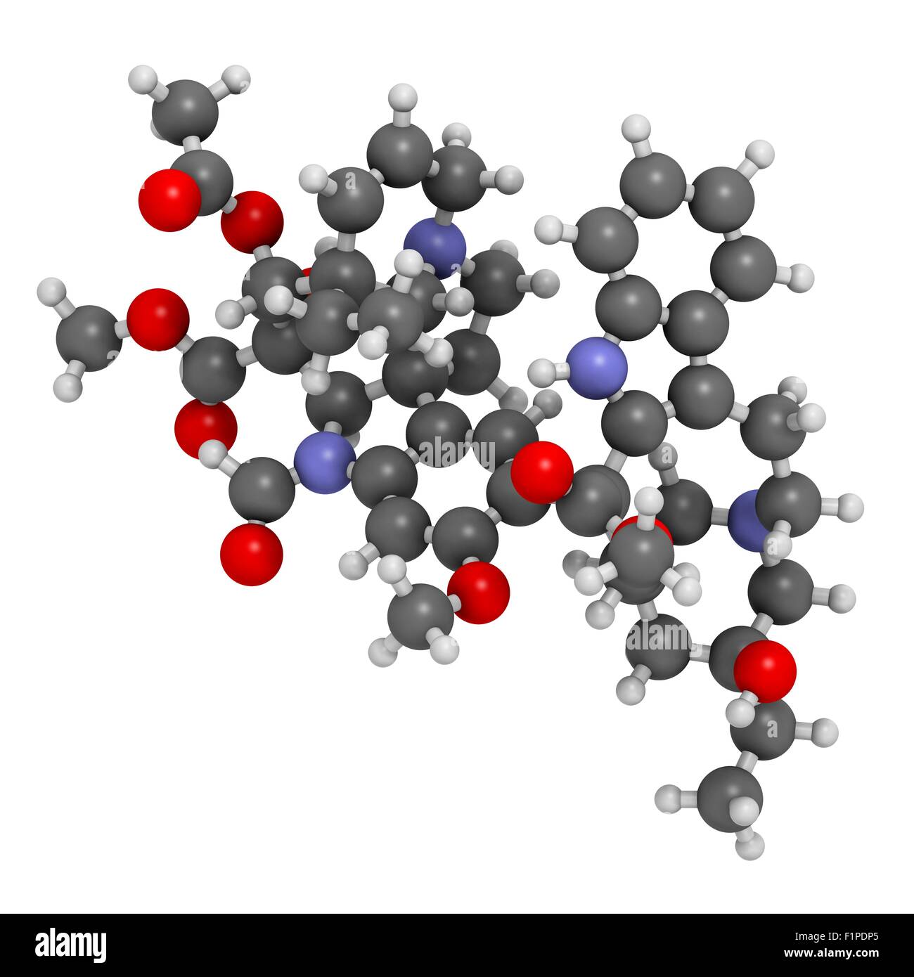 Vincrinstine cancer drug molecule (vinca alkaloid class) Atoms are ...