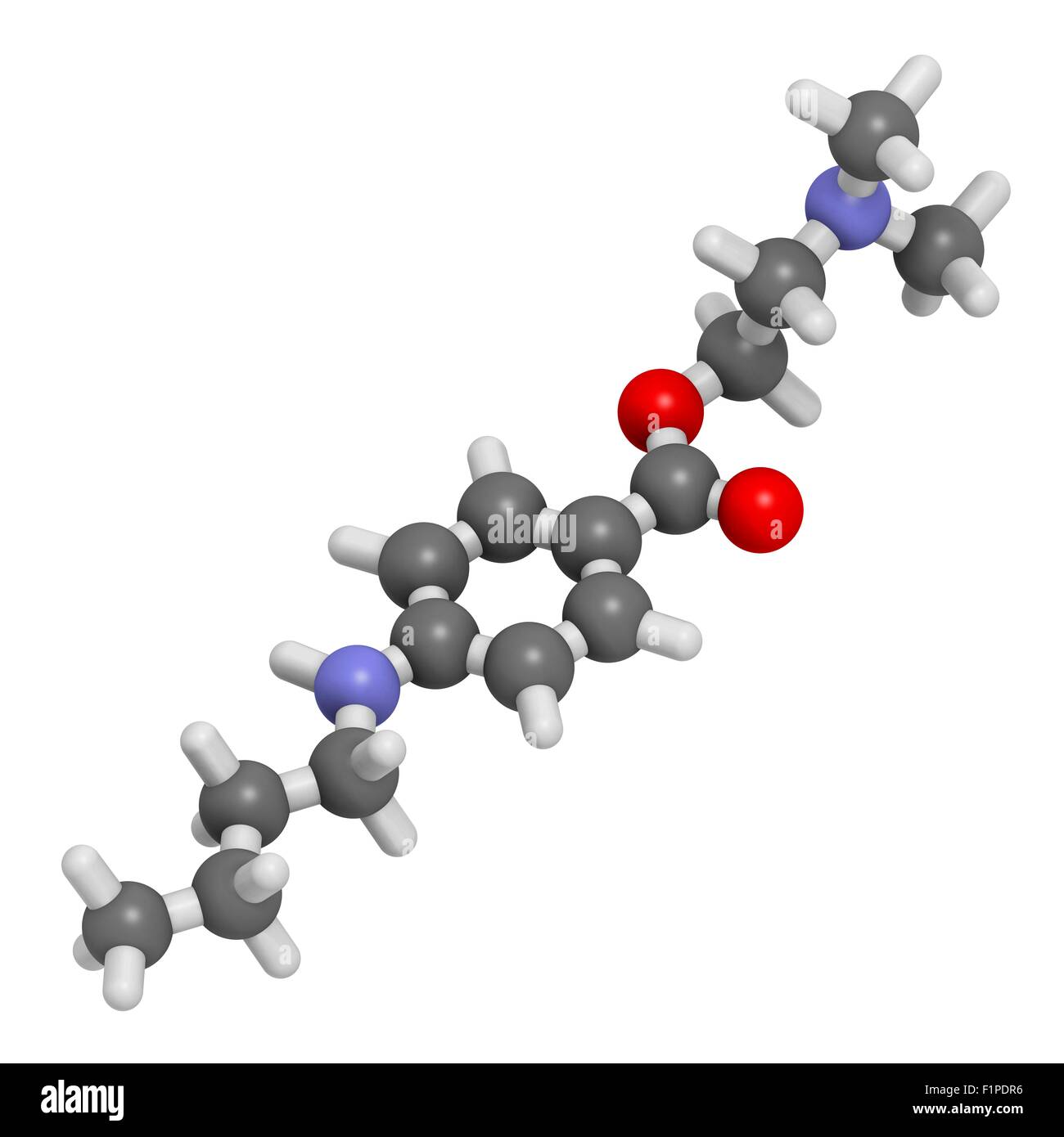 Tetracaine local anesthetic drug molecule Atoms are represented as ...