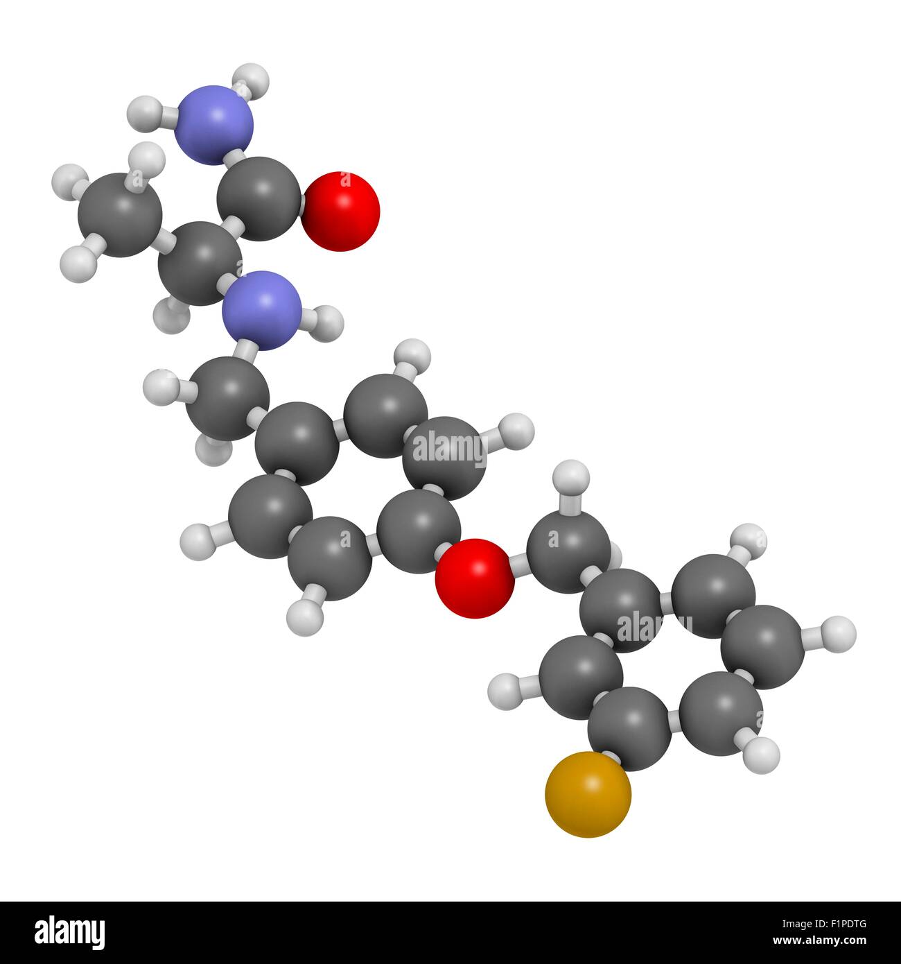 Safinamide Parkinson's disease drug molecule Atoms are represented as ...