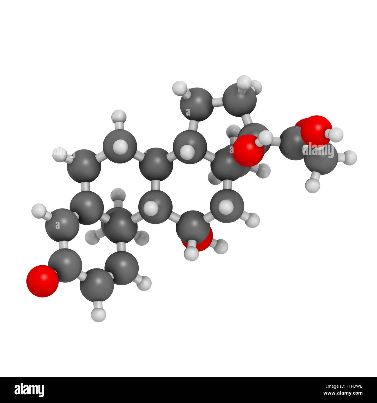 Prednisolone corticosteroid drug molecule Atoms are represented as ...