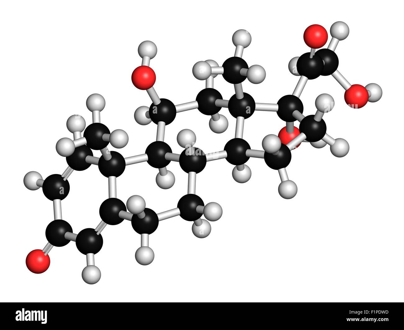 Prednisolone corticosteroid drug molecule Atoms are represented as ...