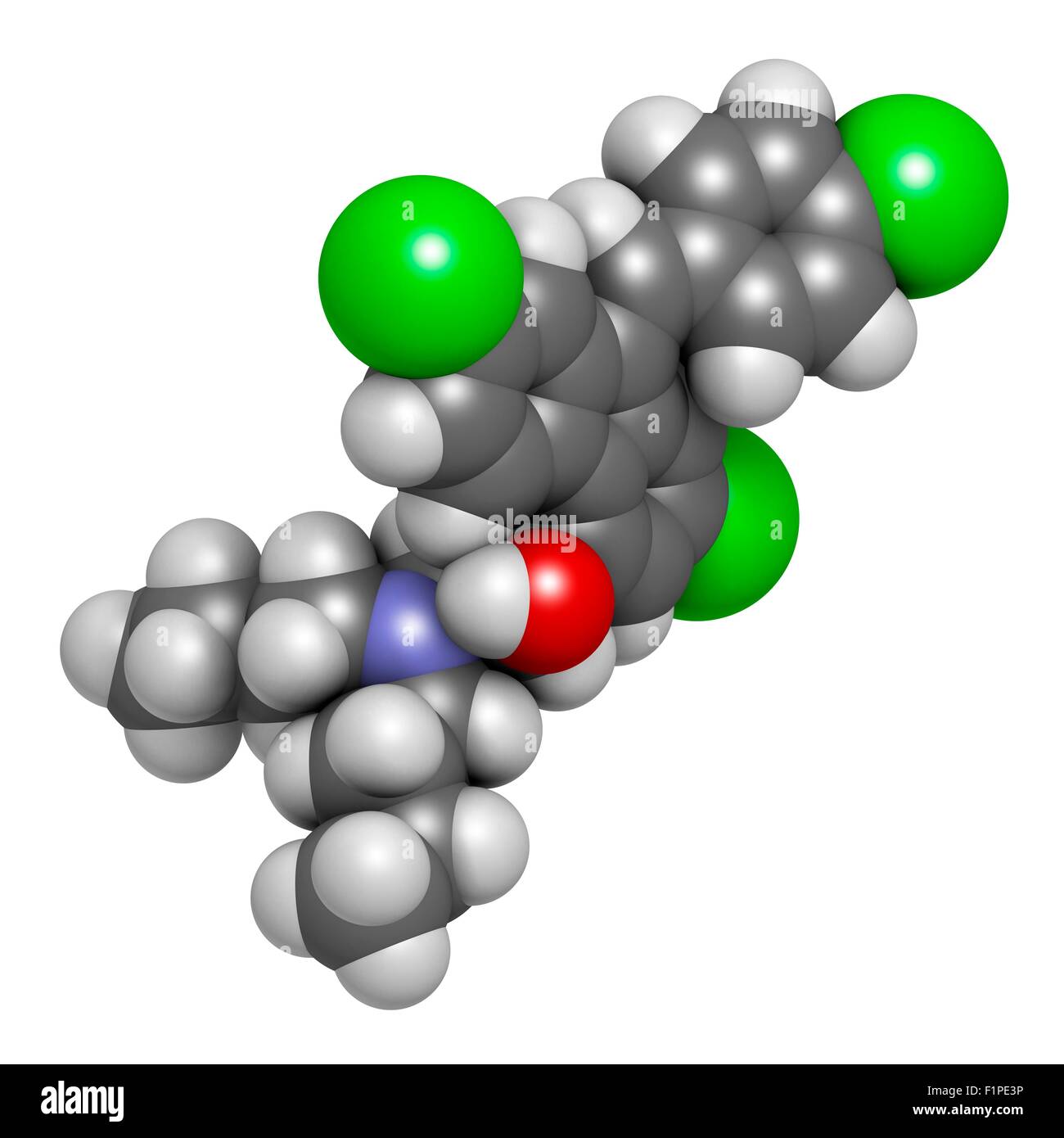 Lumefantrine (benflumetol) antimalarial drug molecule Atoms are ...