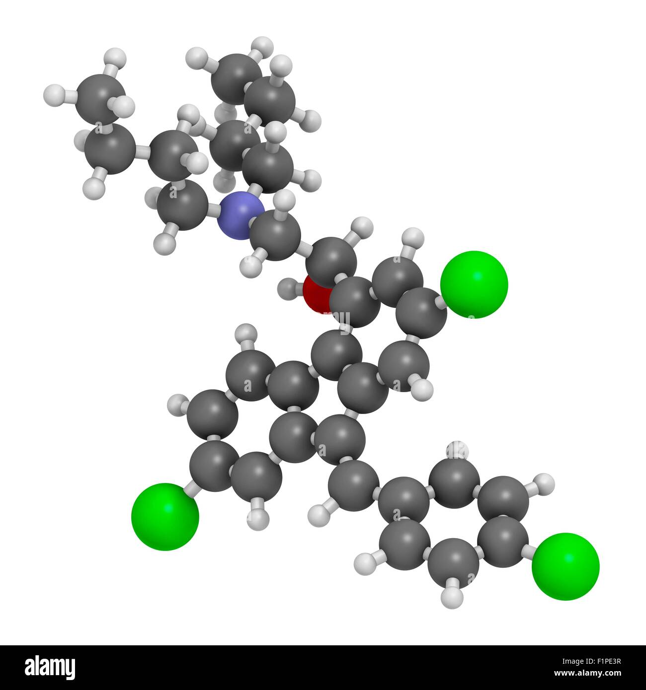 Lumefantrine (benflumetol) antimalarial drug molecule Atoms are ...