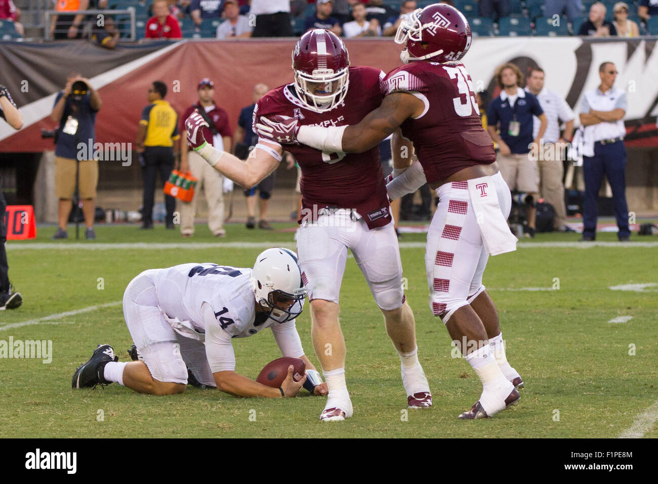 September 5, 2015: Temple Owls linebacker Tyler Matakevich (8) reacts ...