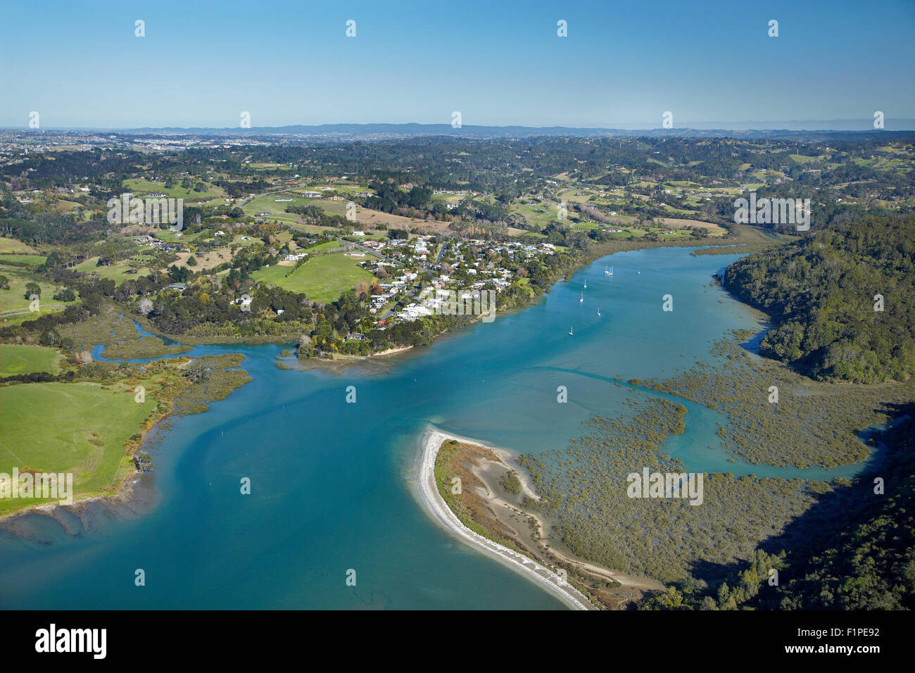 Okura River and Okura, Auckland, North Island, New Zealand - aerial ...