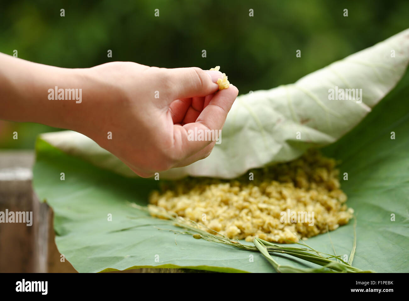 A portion of green rice or young rice, a traditional cuisine of Vietnam ...