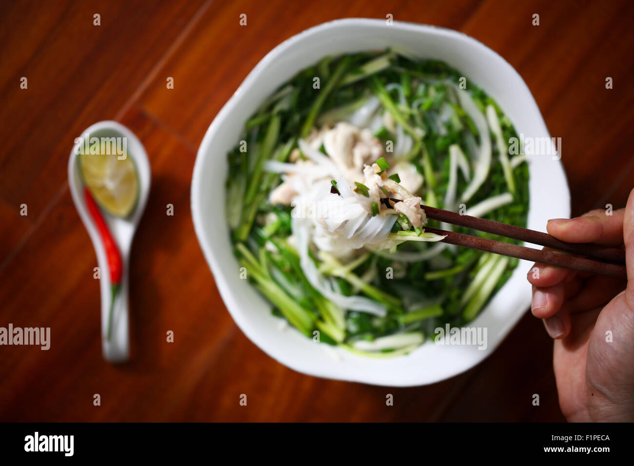 Pho, a traditional Vietnamese gourmet food, in a closeup view Stock ...