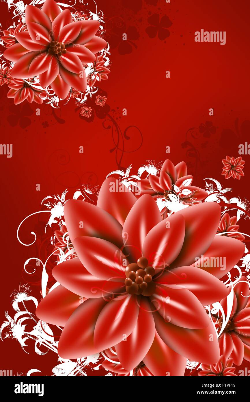 Red Abstract Flowers Illustration - Red Flowers Vertical Art Design ...