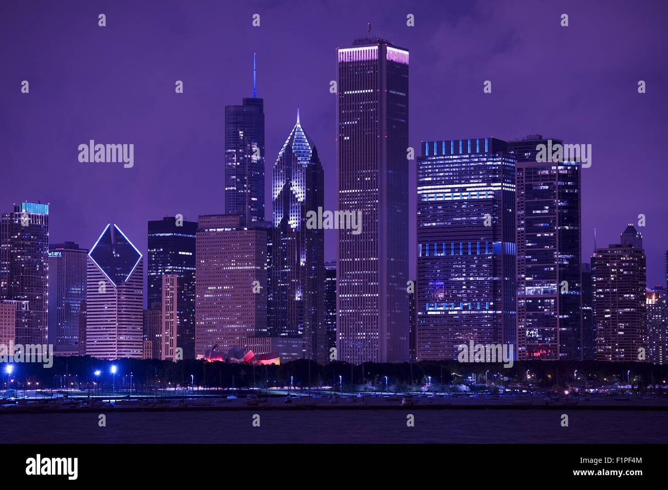 Chicago Cityscape After Dark. Chicago Skyline Photography Stock Photo ...