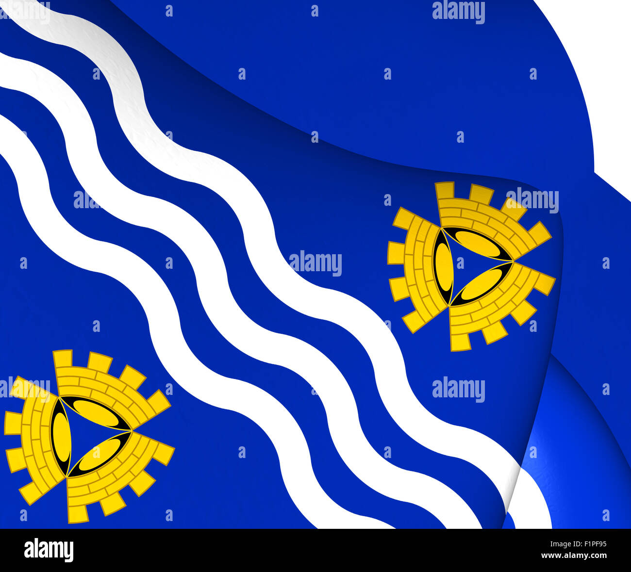 3D Flag of Merseyside, England. Close Up Stock Photo - Alamy