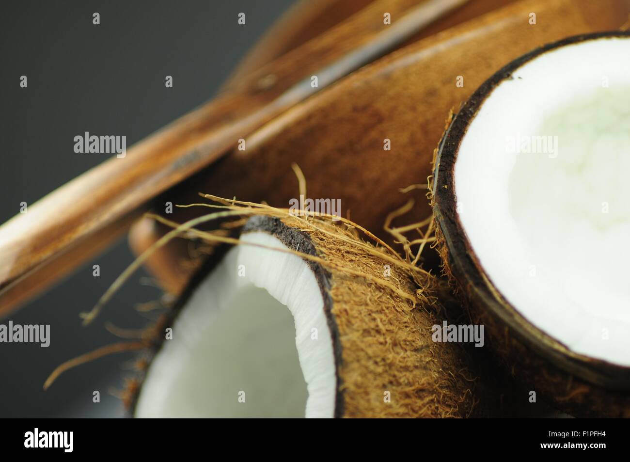 The Coconut. Fresh Coconut Fruit and the Wood Bowl Stock Photo - Alamy
