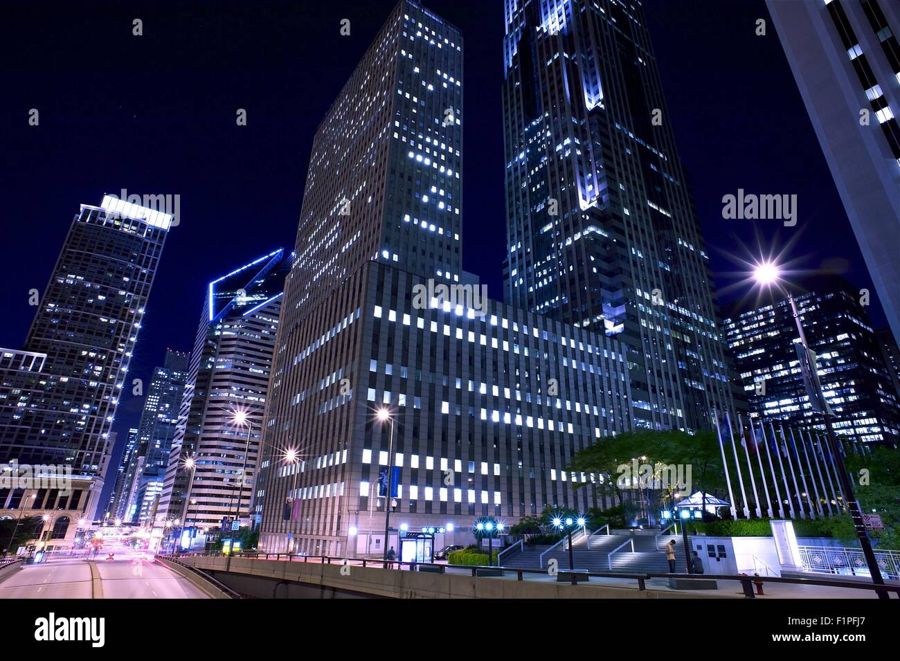 City of Chicago. Night Photography of Downtown Chicago. Horizontal ...