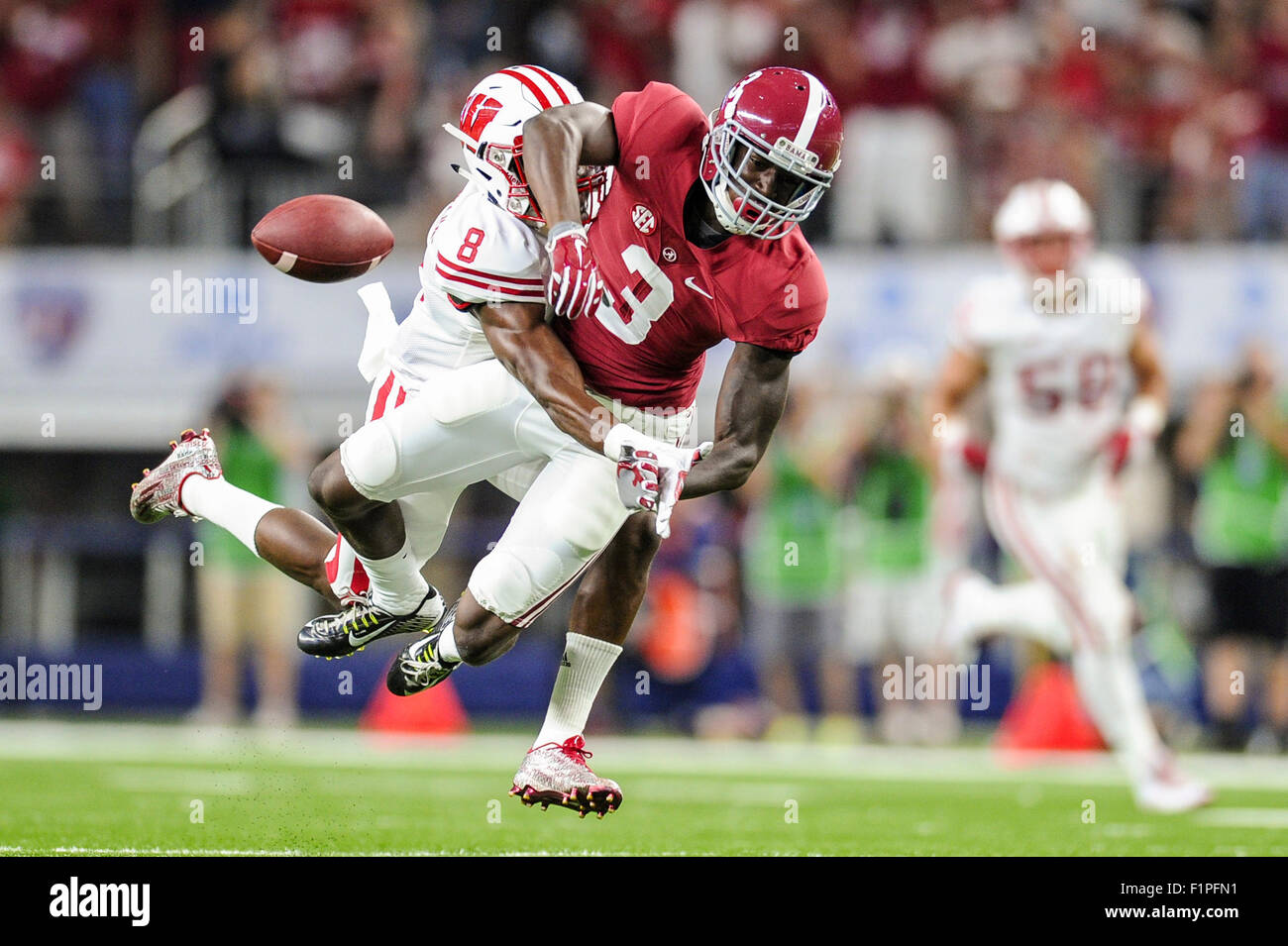Alabama receiver Calvin Ridley (3) has the ball knocked away by ...