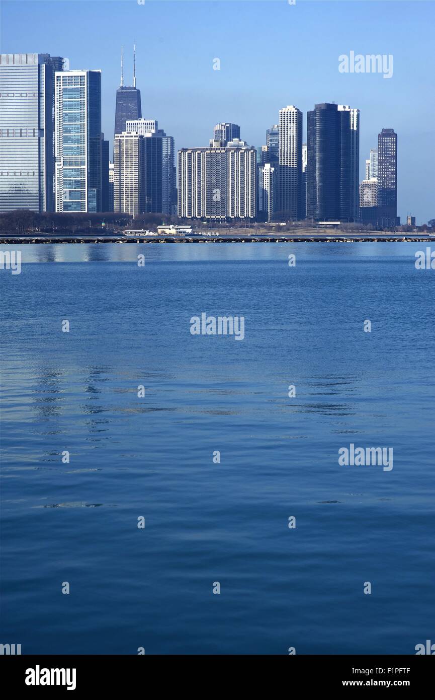 Lake Michigan and Chicago Part of the Skyline. Calm Lake Michigan Water ...