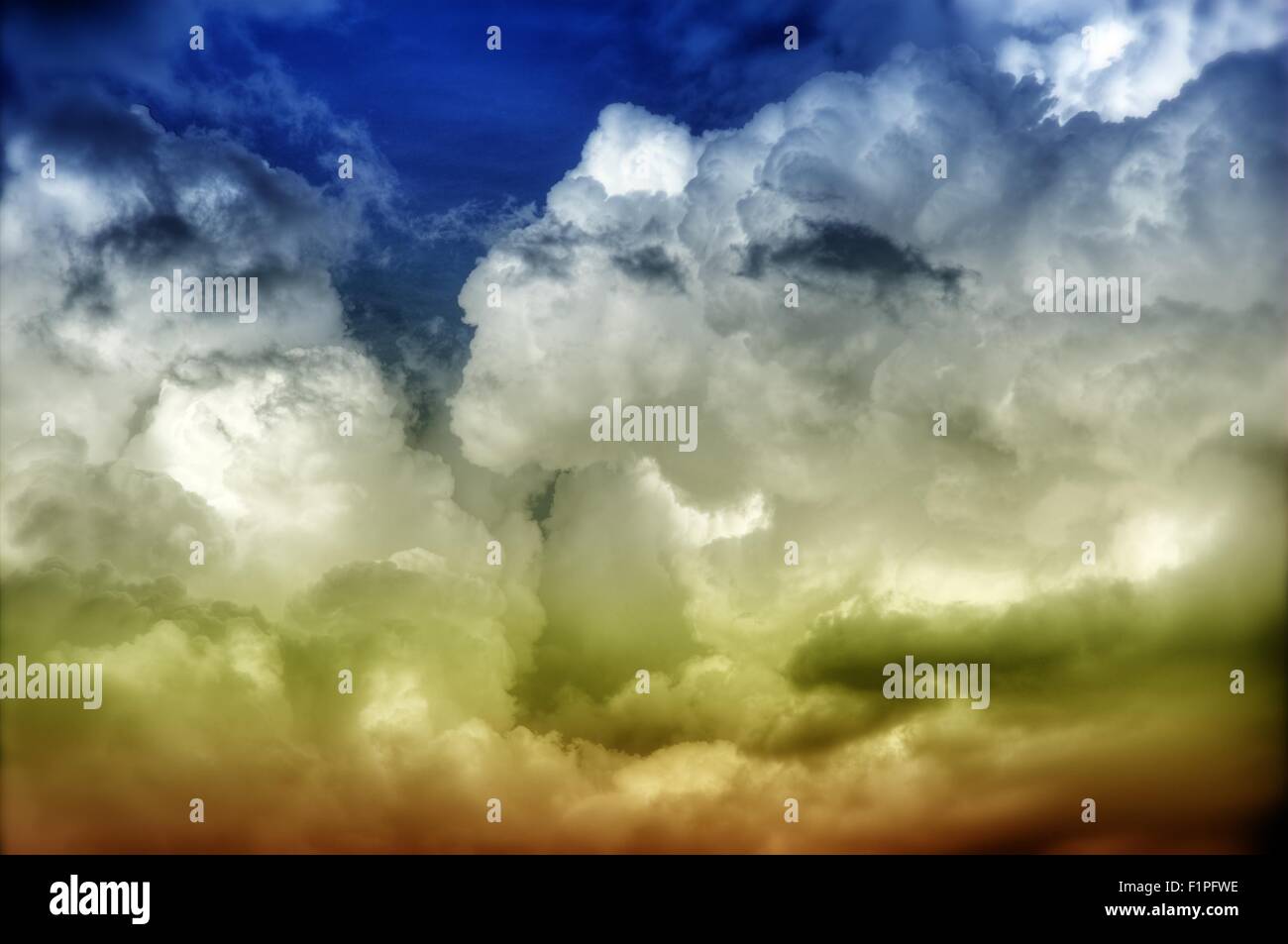 HDR Cloudscape Photo Background. Blue to Orange Colors - Horizontal Sky ...