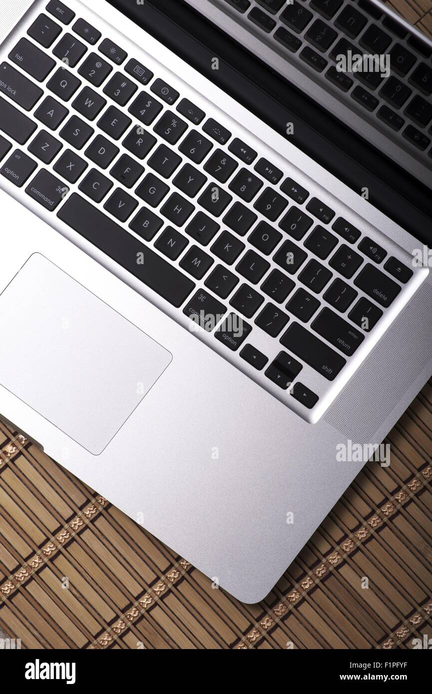 Modern Laptop Computer - Top View. Silver Metallic Body and Black ...