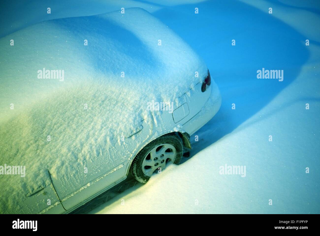 Car Covered by Snow. Parking Space During Snow Storm. Rear Side Top ...