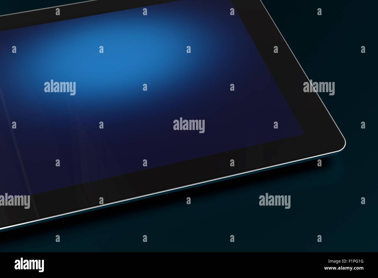 Dark Tablet Closeup 3D Rendered Illustration. Empty Dark Blue Display ...