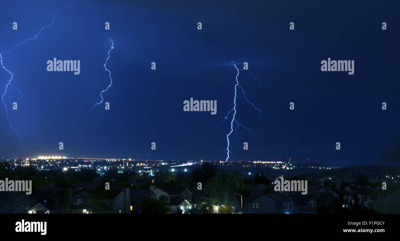 Lightnings on the NIght Sky. Panoramic NIght Time Lightning Storm ...