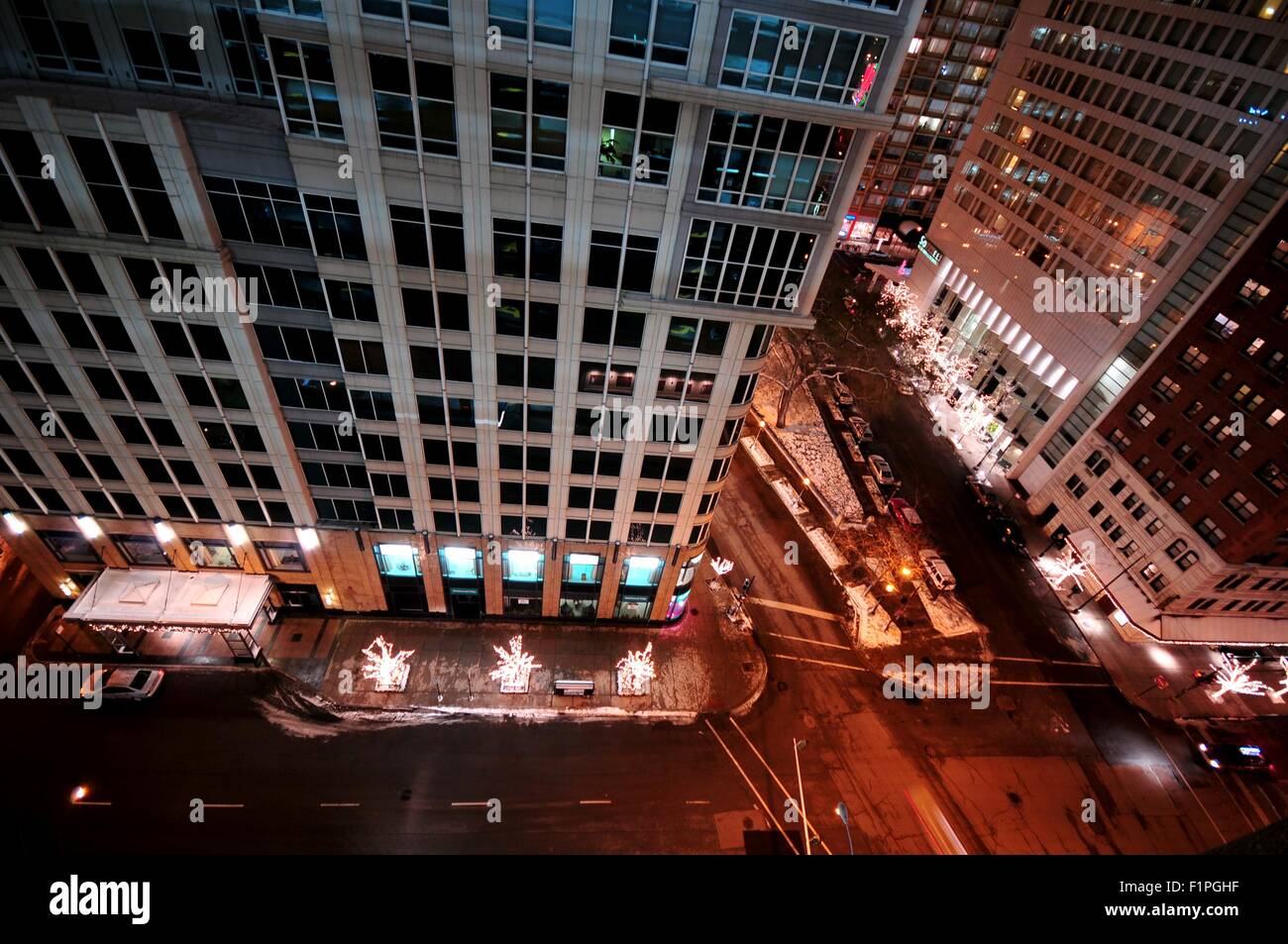 Chicago, IL, USA. Streets of the Chicago. Top View by Night Stock Photo ...