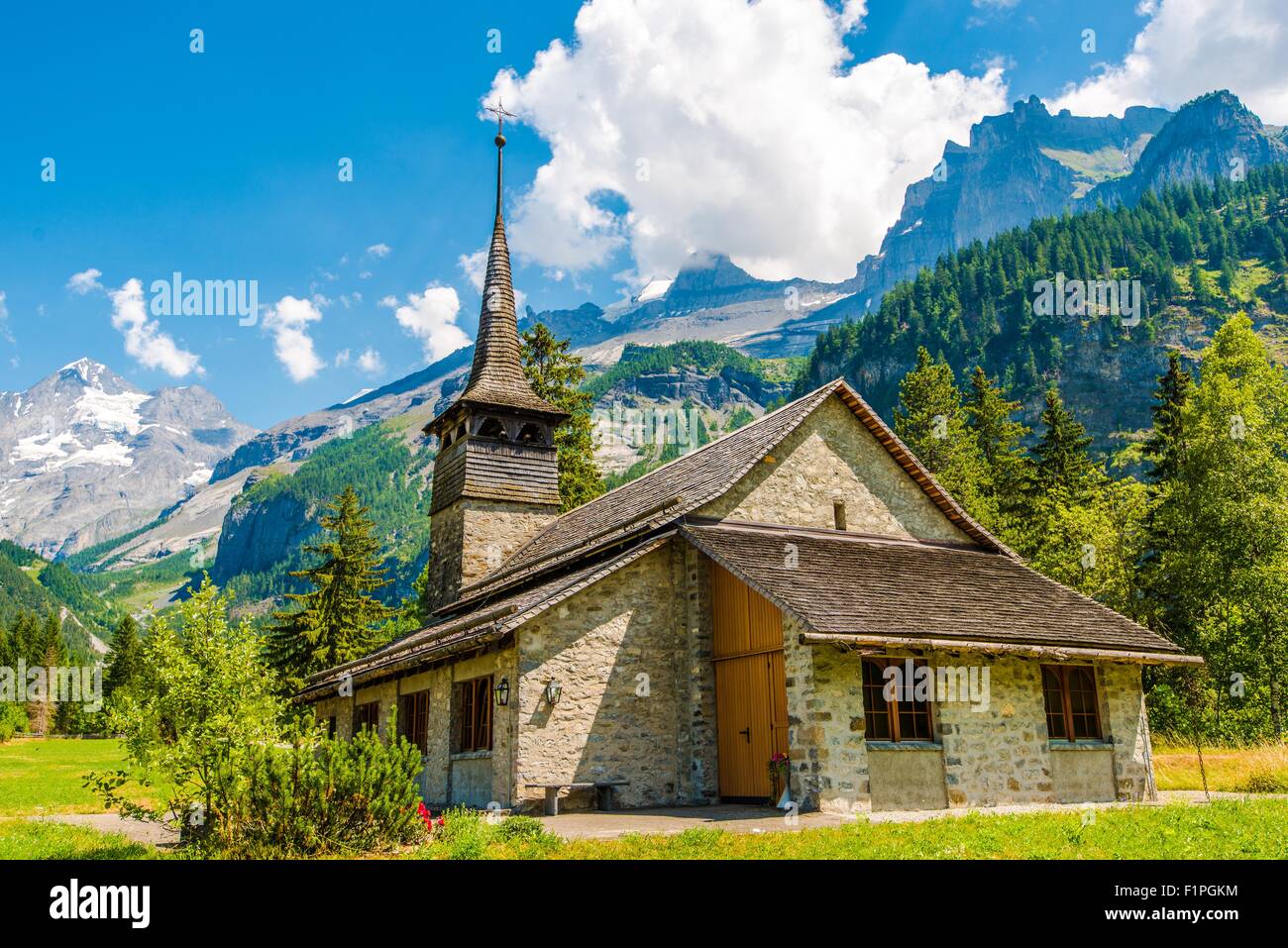 Kandersteg Mountain Chapel in Switzerland, Europe. Vintage Kandersteg ...