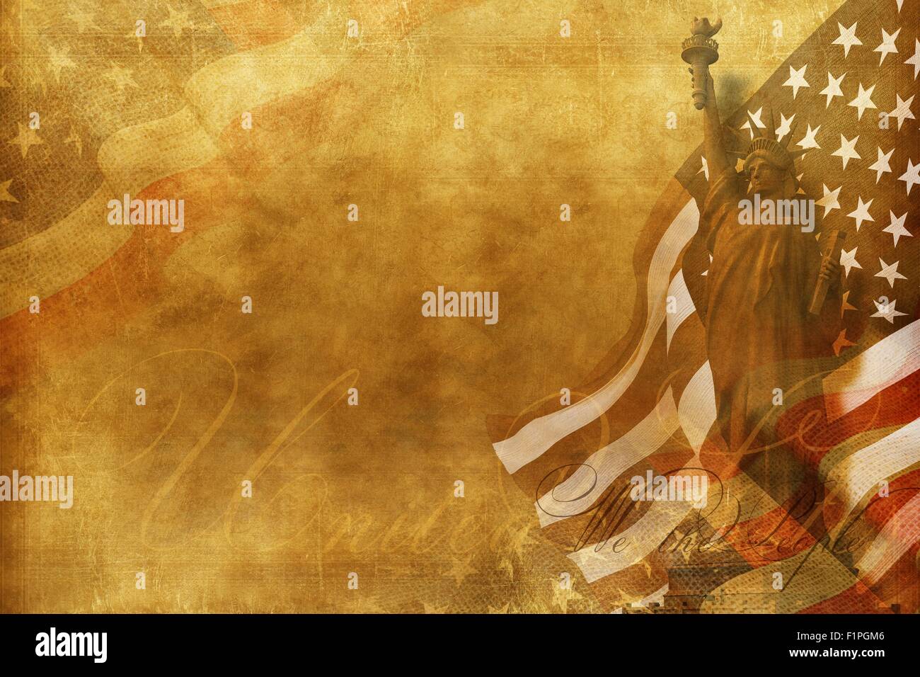 We The People Old American Background with Statue of Liberty and United ...