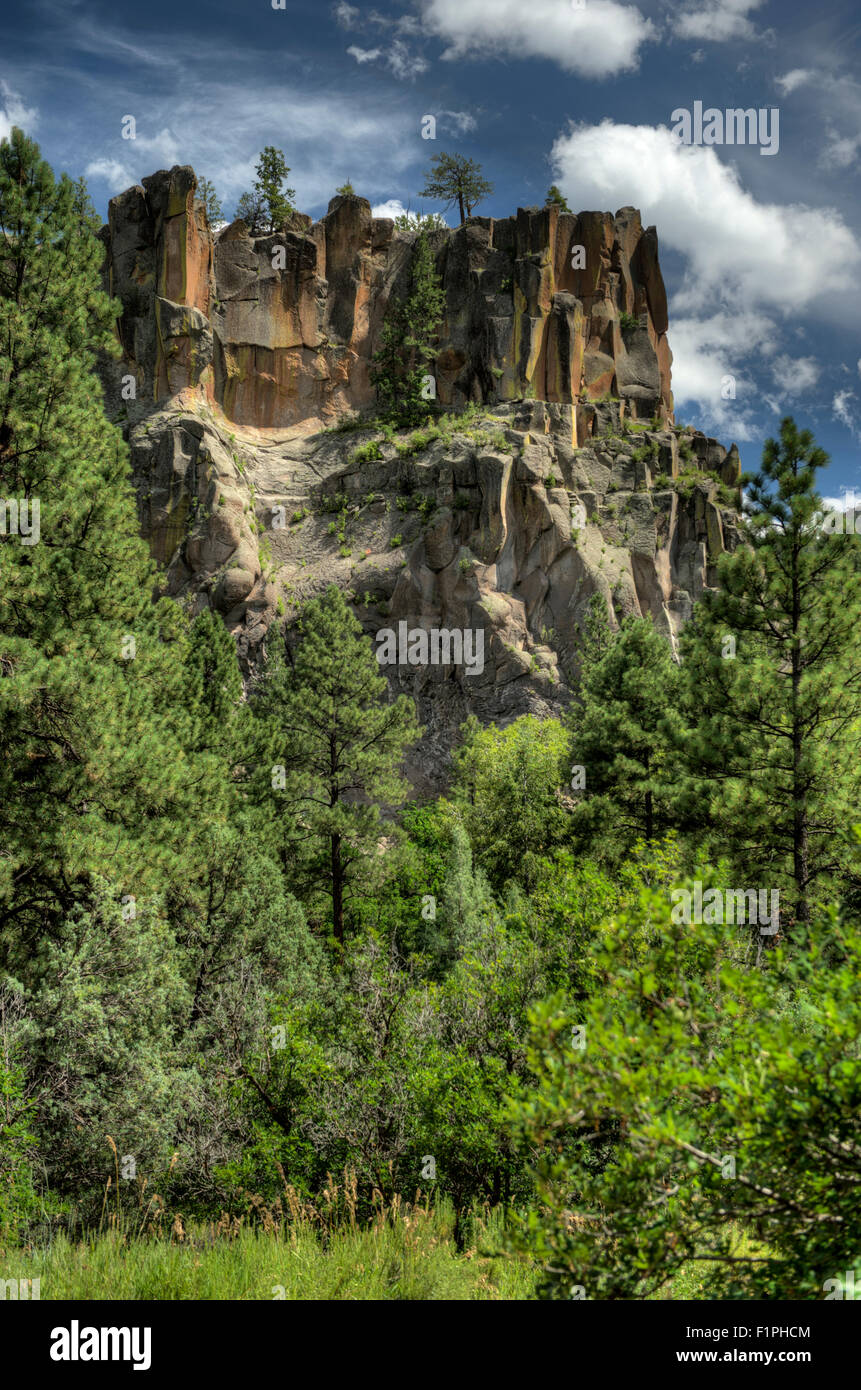 A close-in detail of Battleship Rock, in the Jemez Mountains of ...