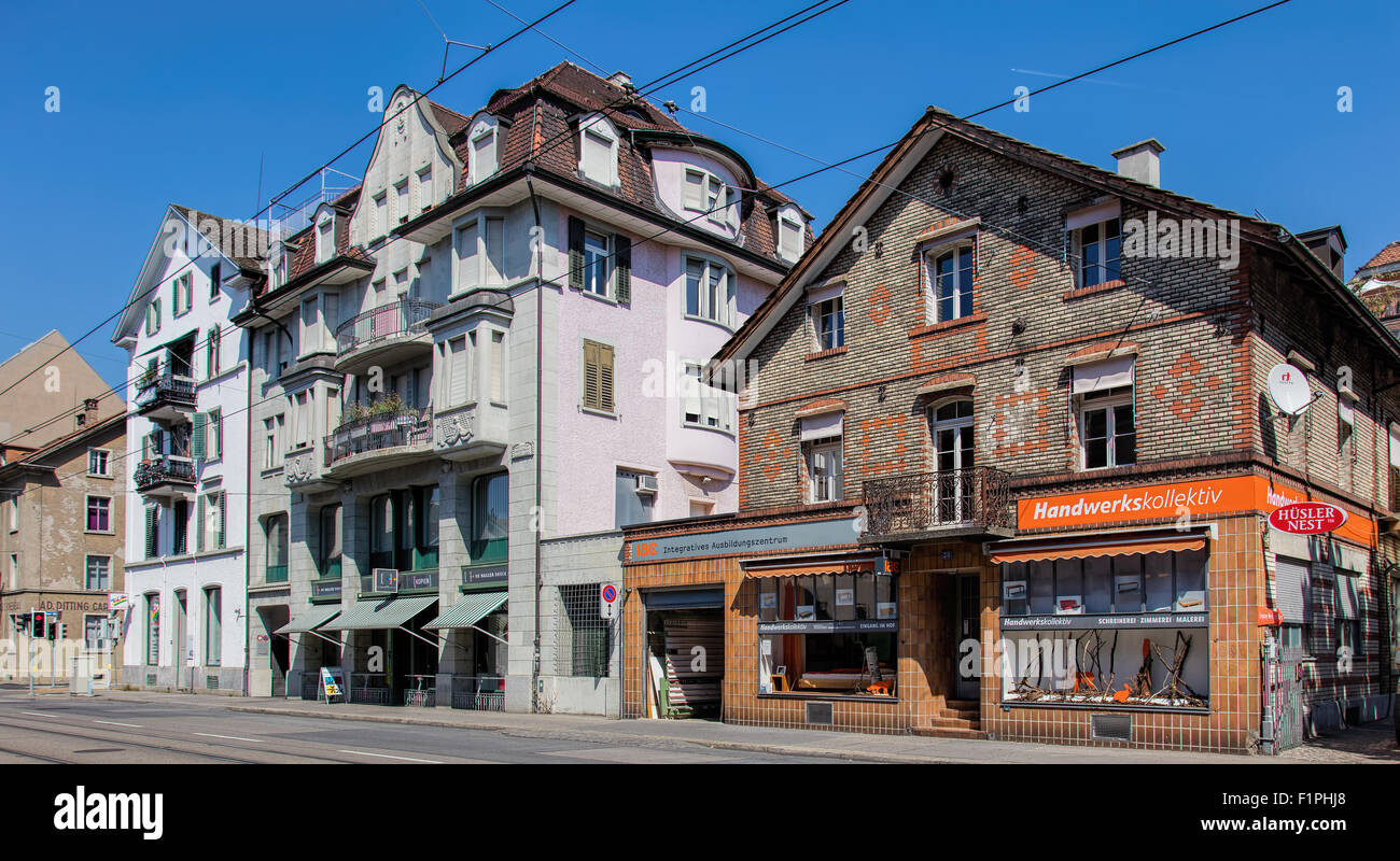 Buildings on the Limmatstrasse street in the city of Zurich ...