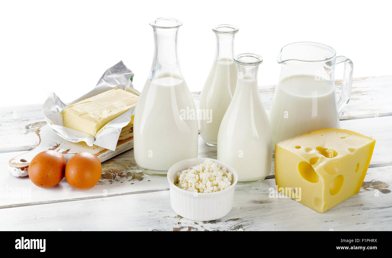 Fresh Dairy products isolated on a white background Stock Photo - Alamy