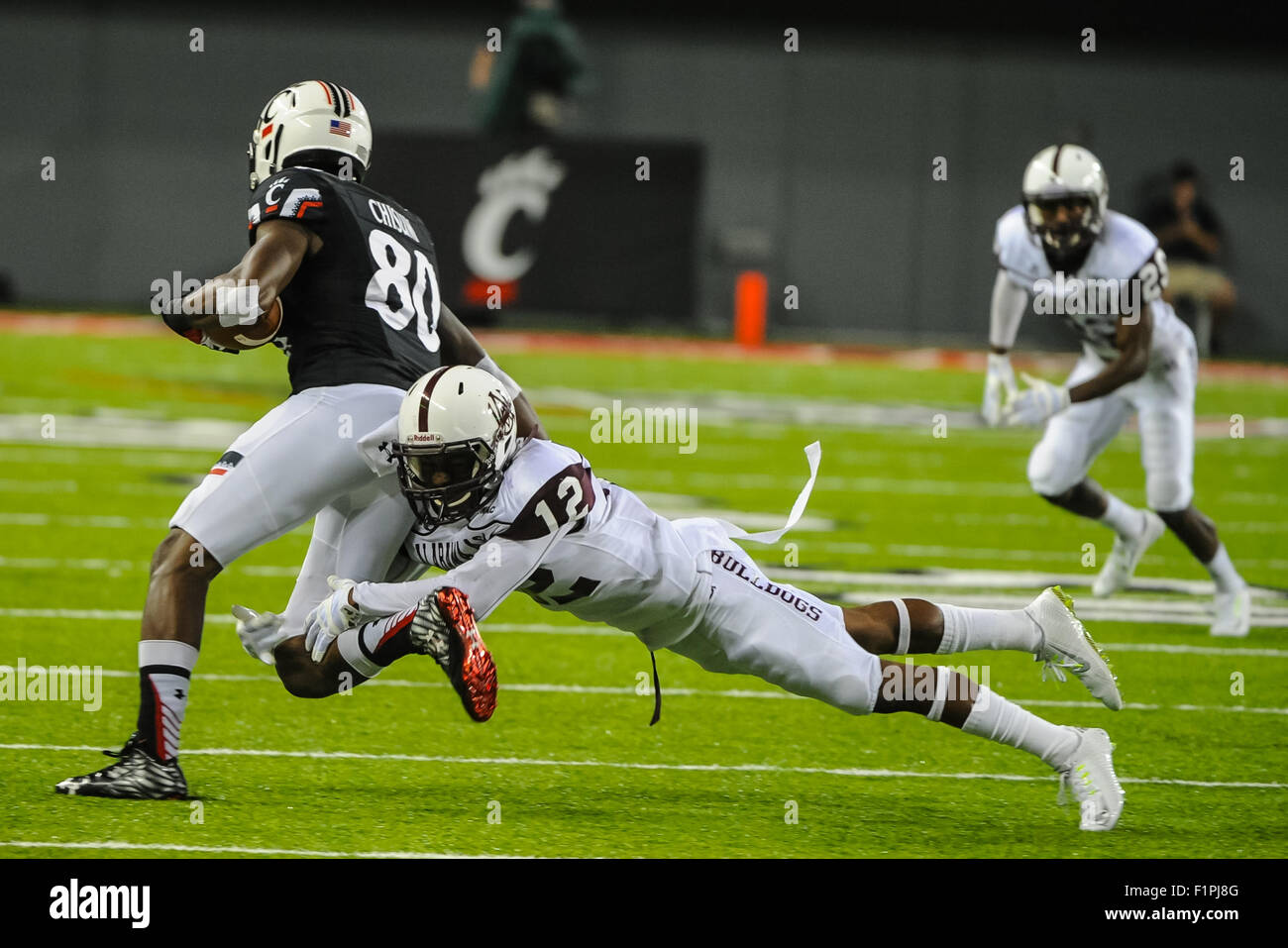 Cornerback Devonte Simon (12) of the Alabama A&M Bulldogs tackles wide ...