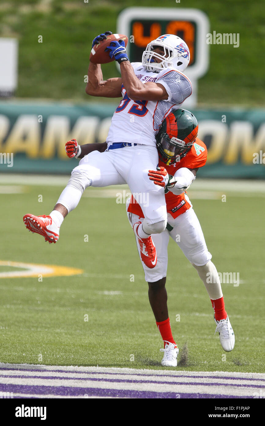 September 5, 2015: Savannah State's Nicholas Carrera hauls in a leaping ...