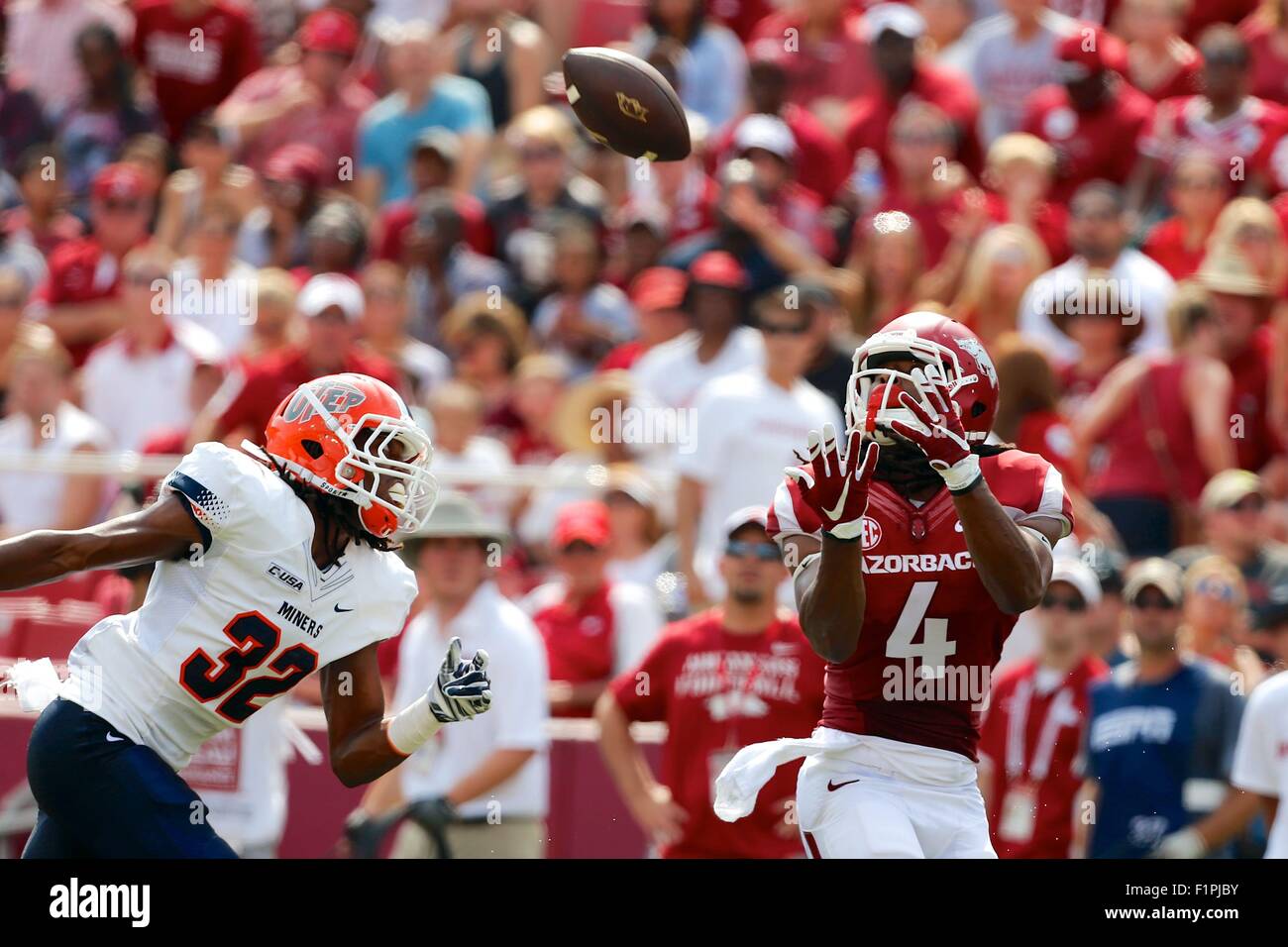 Sep, 2015: Arkansas wide receiver Keon Hatcher #4 looks in a touch down ...