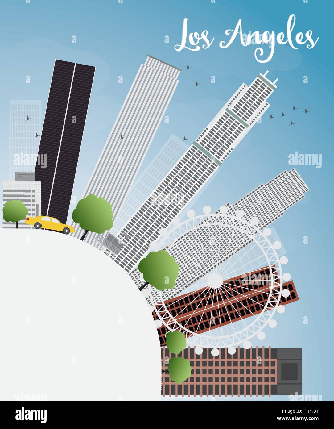 Los Angeles Skyline with Grey Buildings, Blue Sky and copy space ...