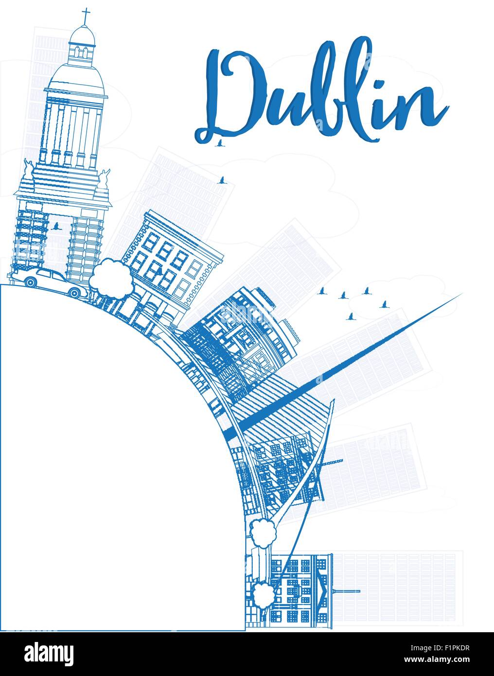 Outline Dublin Skyline with Blue Buildings and copy space, Ireland ...