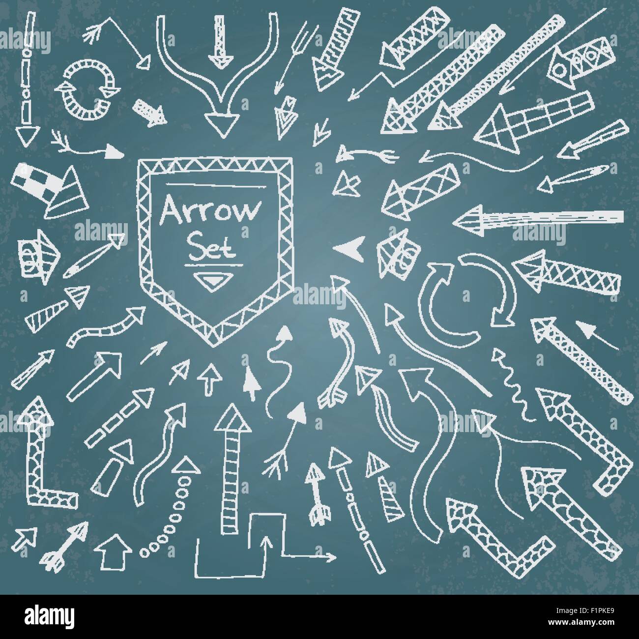 Hand drawn arrow icons set on blue chalk board. Vector Illustration ...