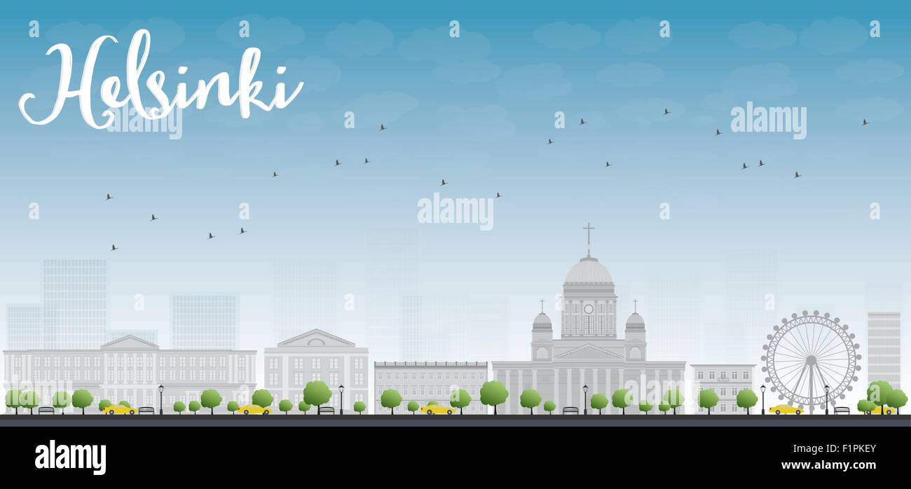 Panorama of Old Town in Helsinki, Finland. Vector Illustration Stock ...