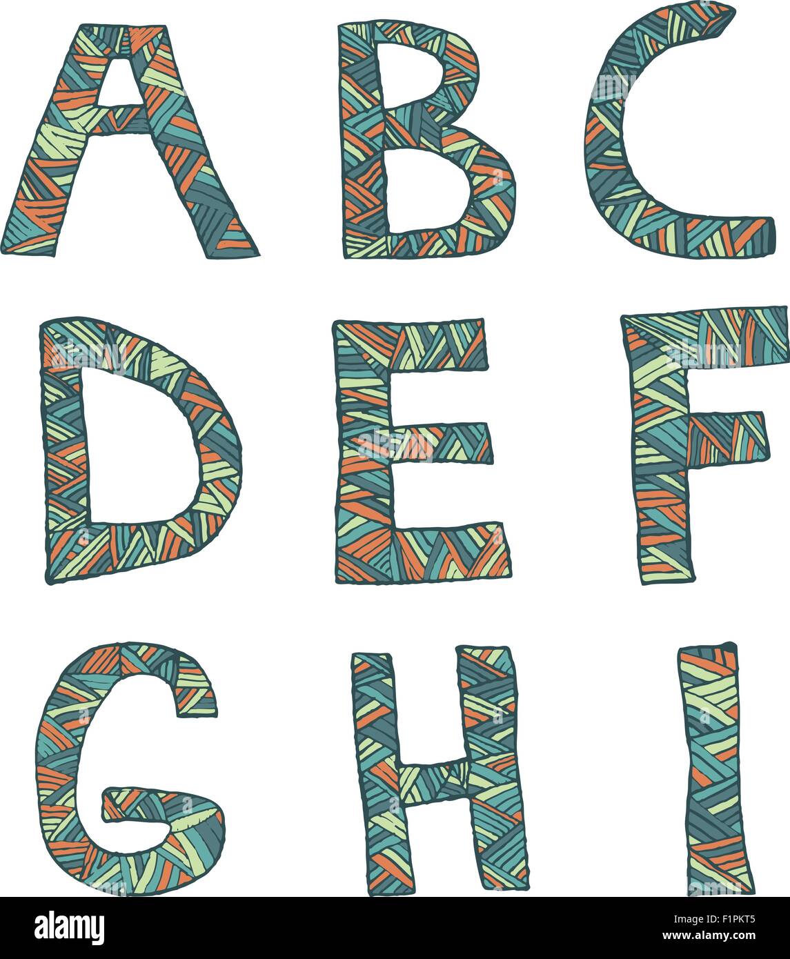 Hand drawn artistic font from lines, letters A-I. Vector illustration ...