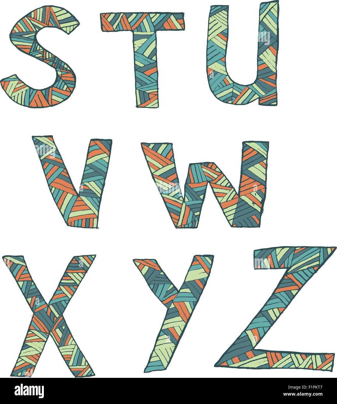 Hand drawn artistic font from lines, letters S-Z. Vector illustration ...